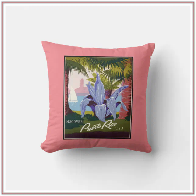 Puerto Rico Vintage Travel Poster Cushion | Zazzle