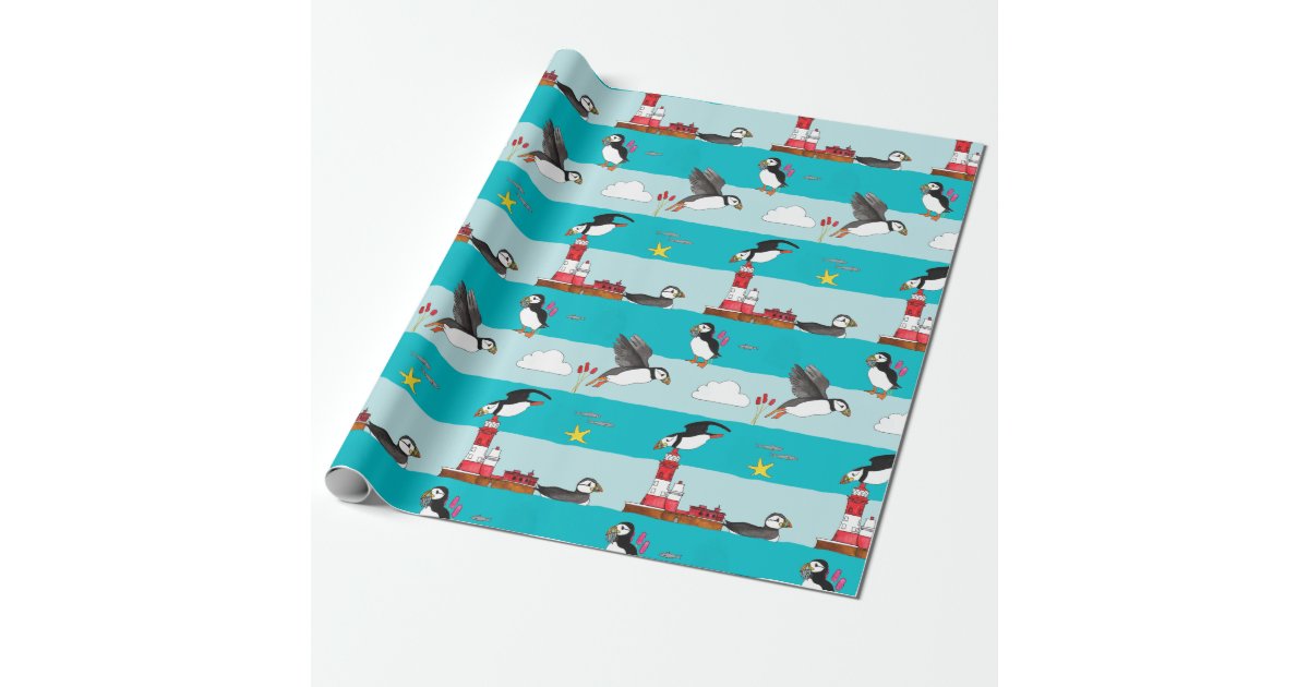 Puffin Lighthouse Wrapping Paper | Zazzle