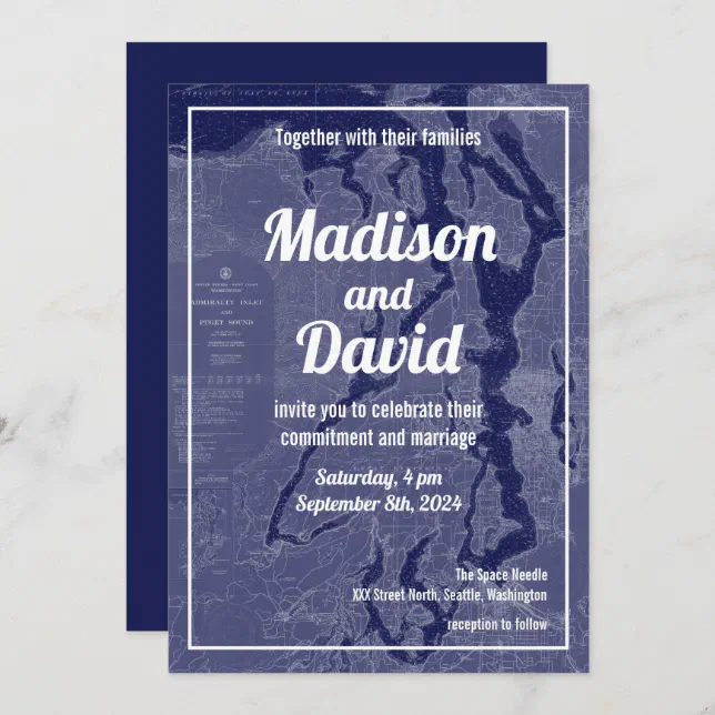 Puget Sound Vintage Map Nautical Chart Wedding Inv Invitation | Zazzle