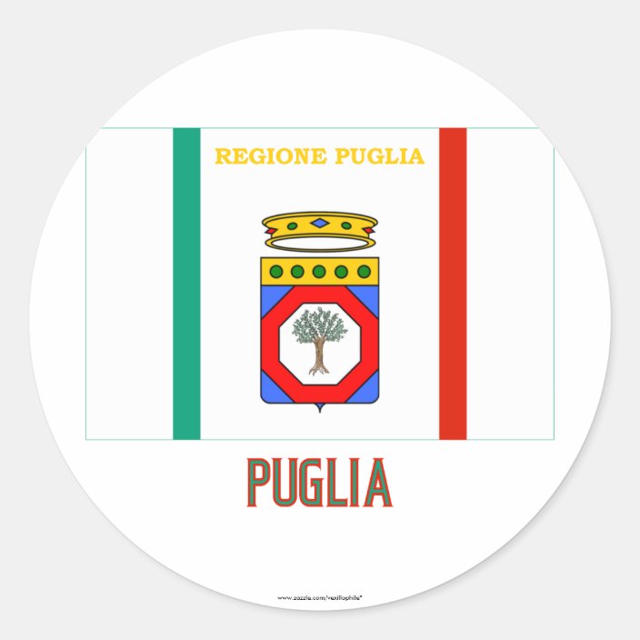 Puglia flag with name classic round sticker | Zazzle.co.uk