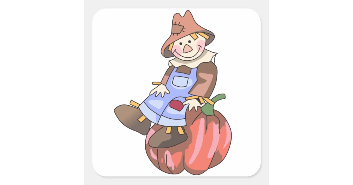 Pumpkin on Scarecrow Square Sticker | Zazzle