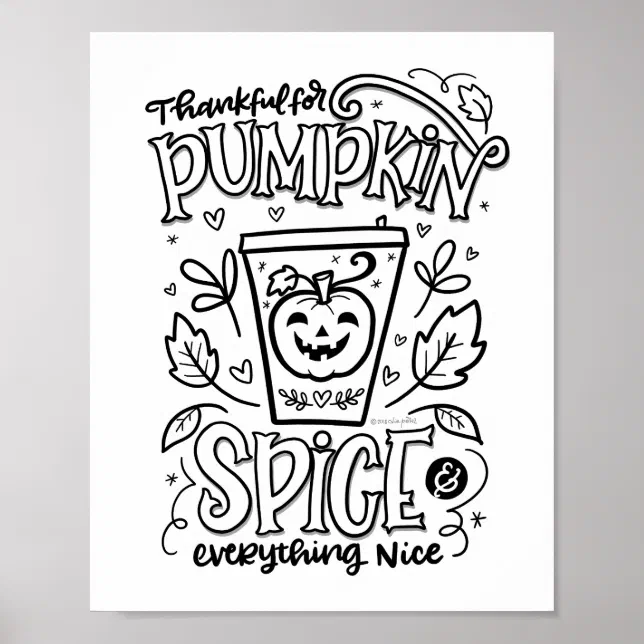Pumpkin Spice Colouring Page Poster | Zazzle
