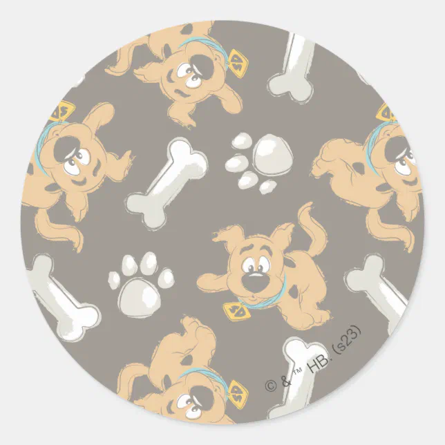 Puppy Scooby-Doo Bone & Paw Print Pattern Classic Round Sticker | Zazzle