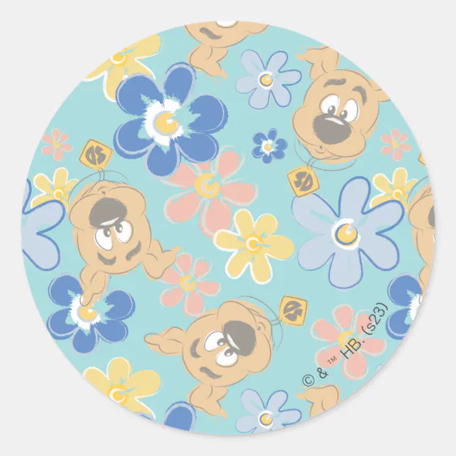 Puppy Scooby-Doo Flower Pattern Classic Round Sticker | Zazzle