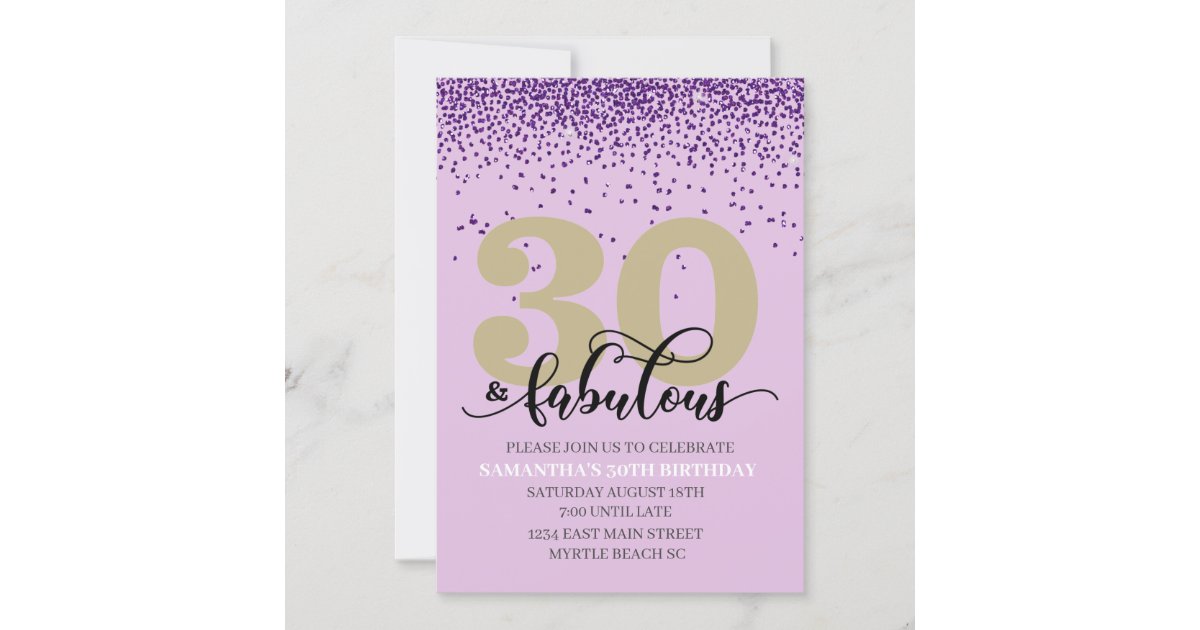 Purple 30 and Fabulous Birthday Party Invitation | Zazzle