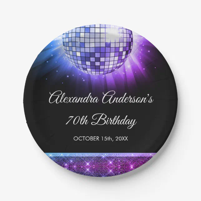 Purple 70th Birthday Party 70's Disco Ball Paper Plate | Zazzle