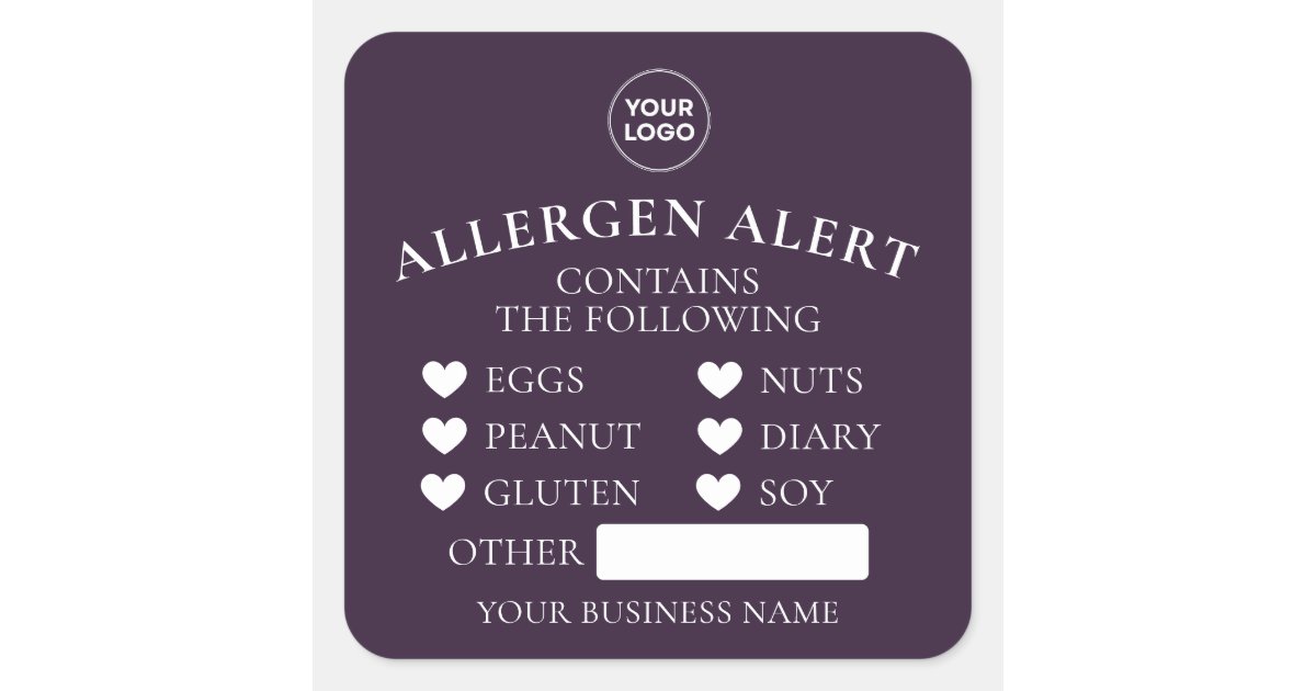 Purple Allergy Alert Bakery Cake Food Sticker | Zazzle