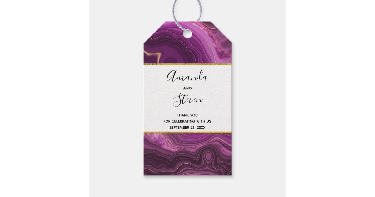 Purple Amethyst And Gold Abstract Agate Wedding Gift Tags | Zazzle