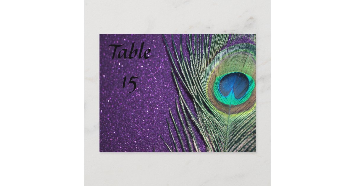 Purple and Black Peacock Wedding Table Numbers Postcard | Zazzle
