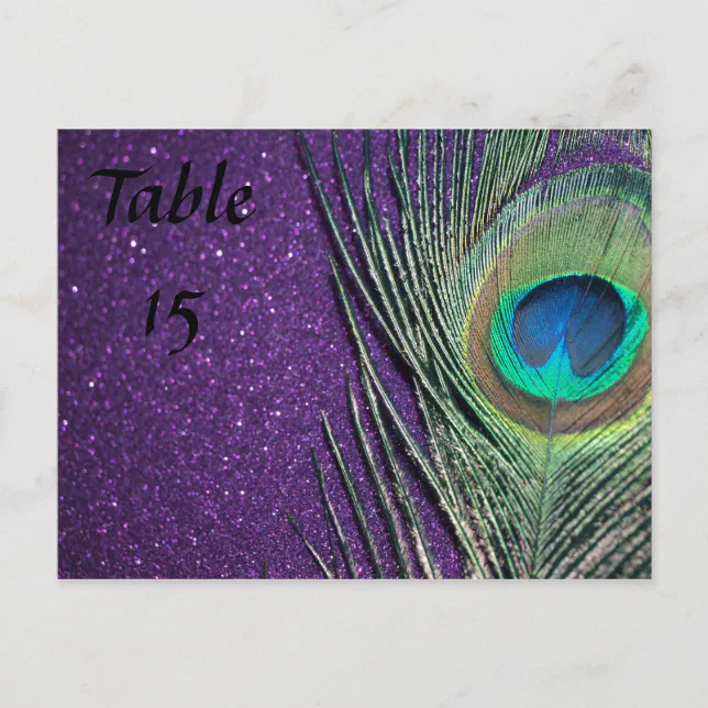 Purple and Black Peacock Wedding Table Numbers Postcard | Zazzle