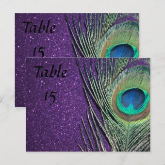 Purple and Black Peacock Wedding Table Numbers Postcard | Zazzle