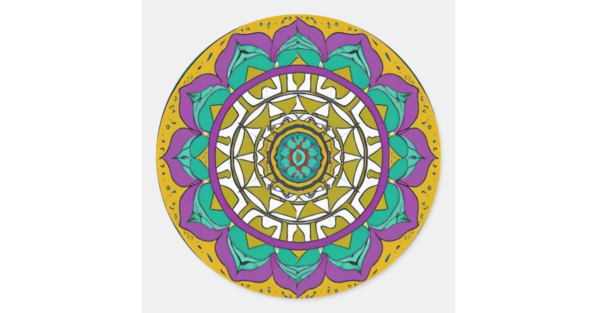 Purple and Green Flo Mandala Classic Round Sticker | Zazzle