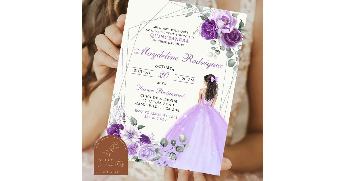 Purple and Silver Royal Crown Mexican Princess Invitation | Zazzle
