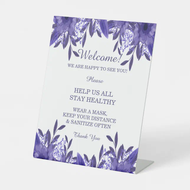 Purple Blue Floral Foliage Wedding Safety Pedestal Sign | Zazzle
