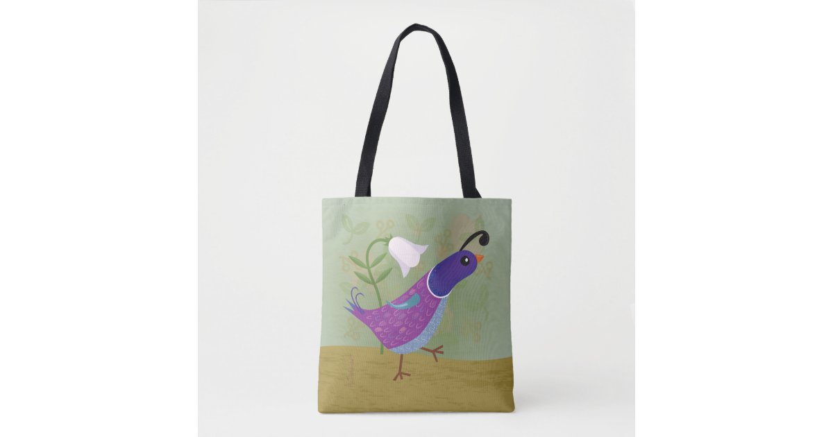 Purple Dancing Quail with Lily Tote Bag | Zazzle