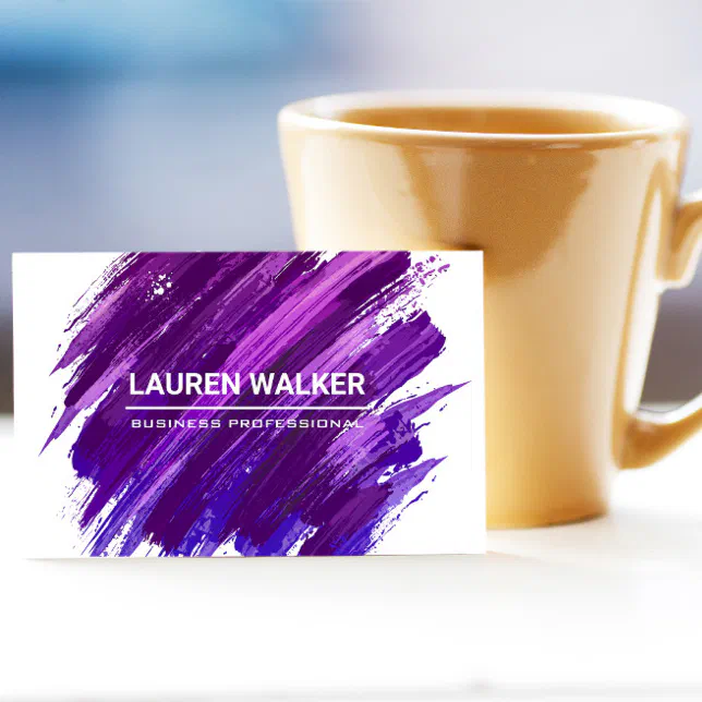 Purple Expressive Paint Brushed Business Card | Zazzle
