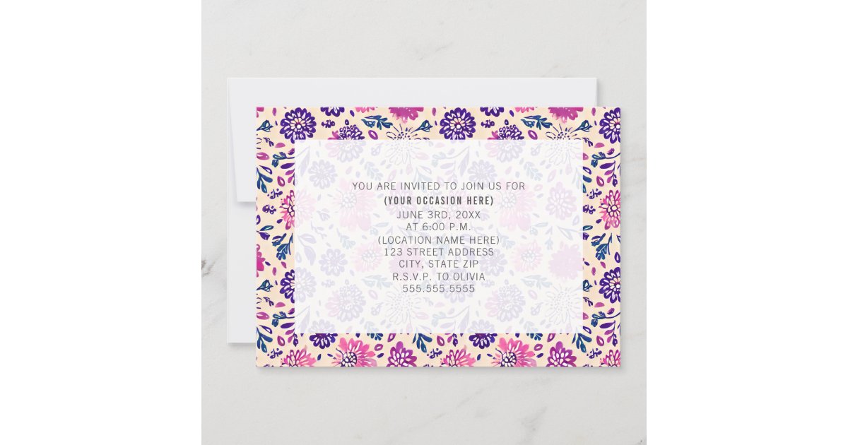 Purple Floral All Purpose Generic Party Invitation | Zazzle