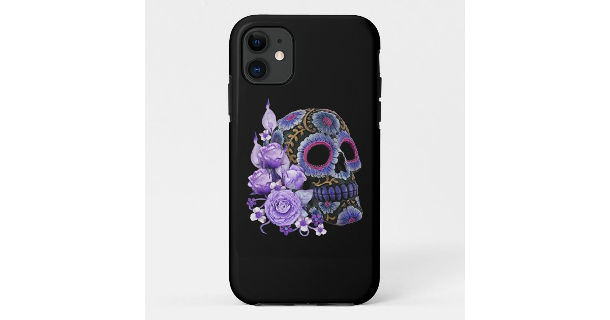 Purple Floral Black Sugar Skull Day Of The Dead Case-Mate iPhone Case ...