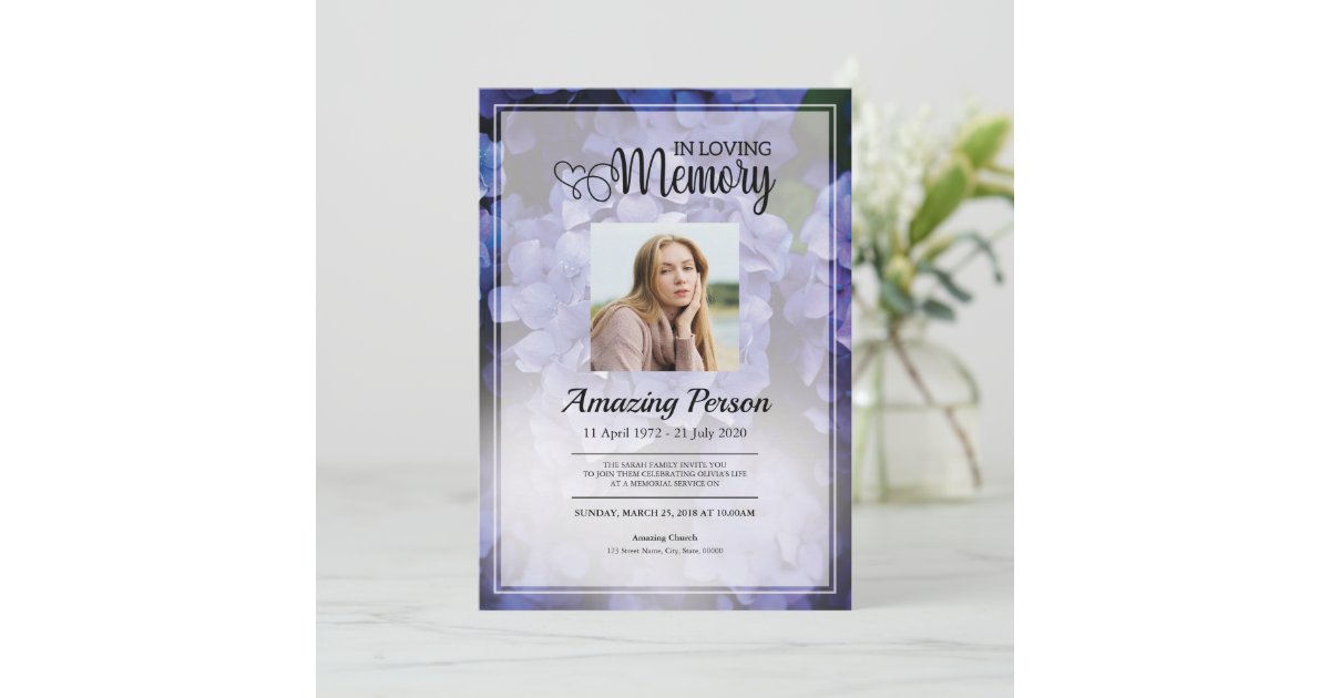 Purple Flower Funeral order of service Invitation | Zazzle