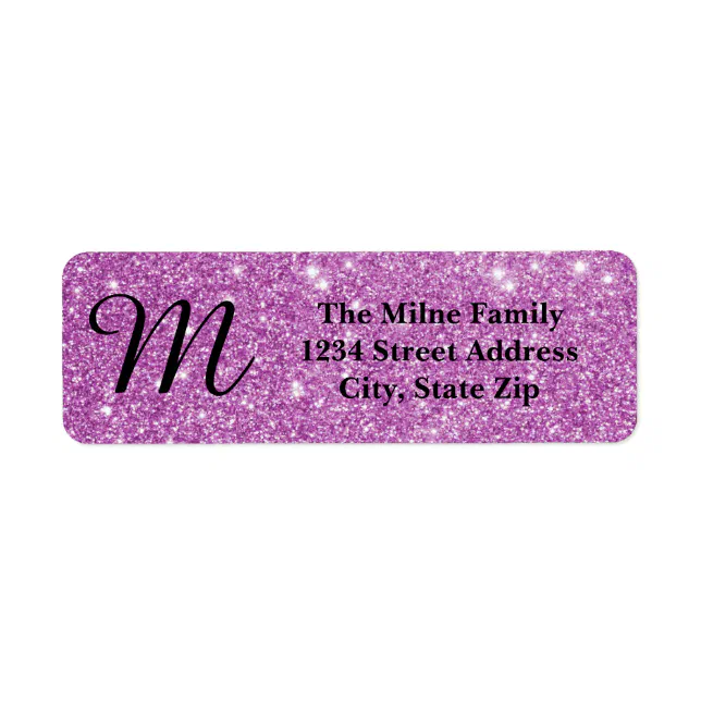 Purple Glitter Monogram - Return Address Labels | Zazzle