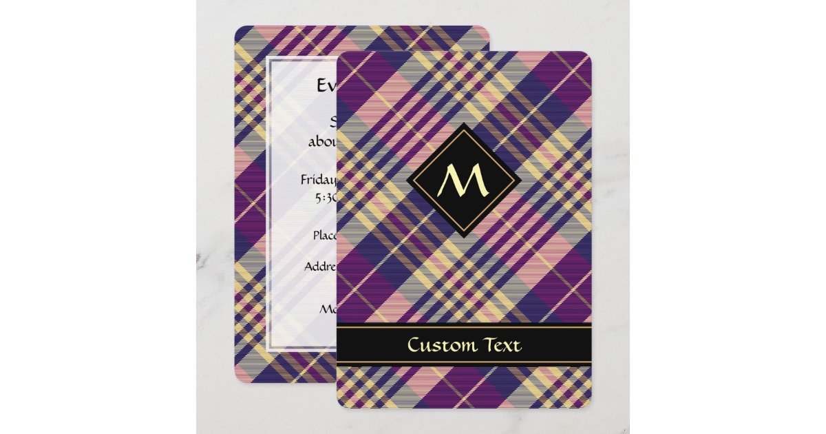 Purple, Gold and Blue Tartan Invitation | Zazzle
