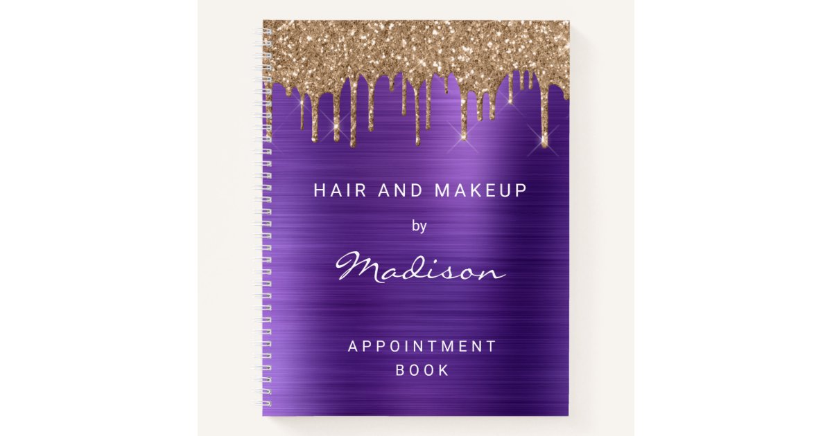Purple Gold Glitter Hair And Makeup Appointment Notebook | Zazzle