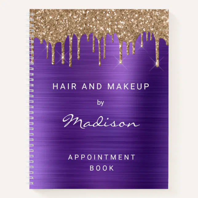 Purple Gold Glitter Hair And Makeup Appointment Notebook | Zazzle