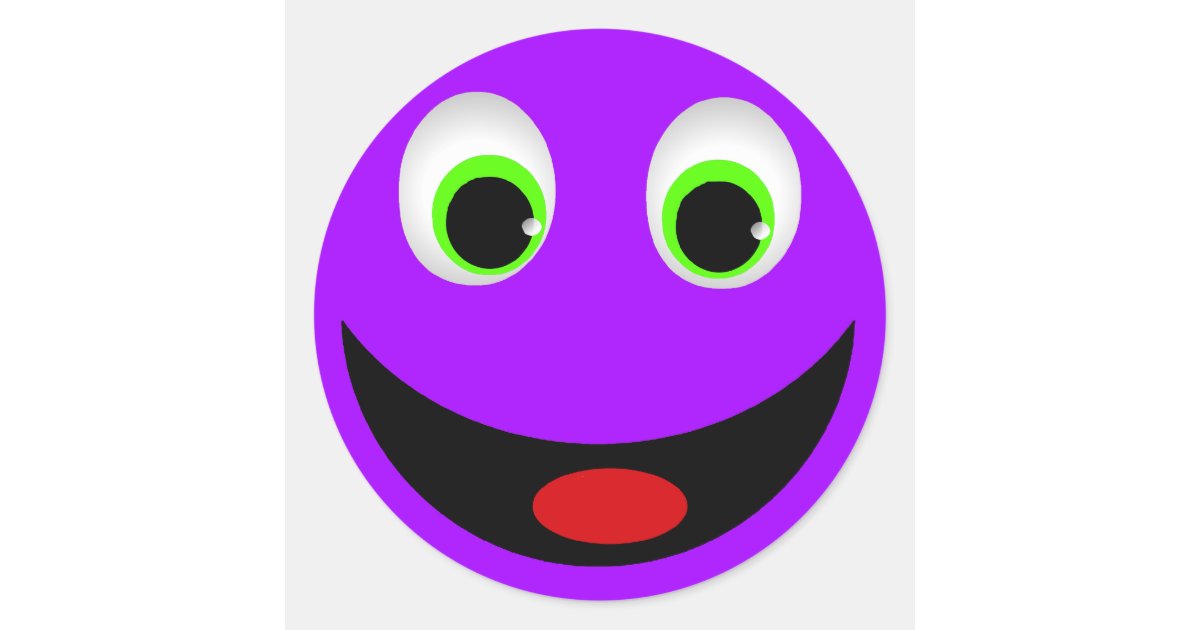 PURPLE HAPPY FACE CLASSIC ROUND STICKER | Zazzle