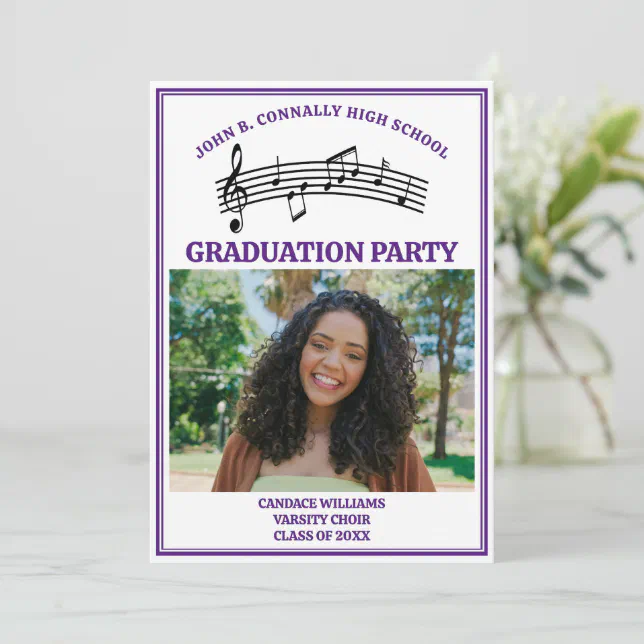 Purple High School Choir Photo Graduation Party Invitation | Zazzle