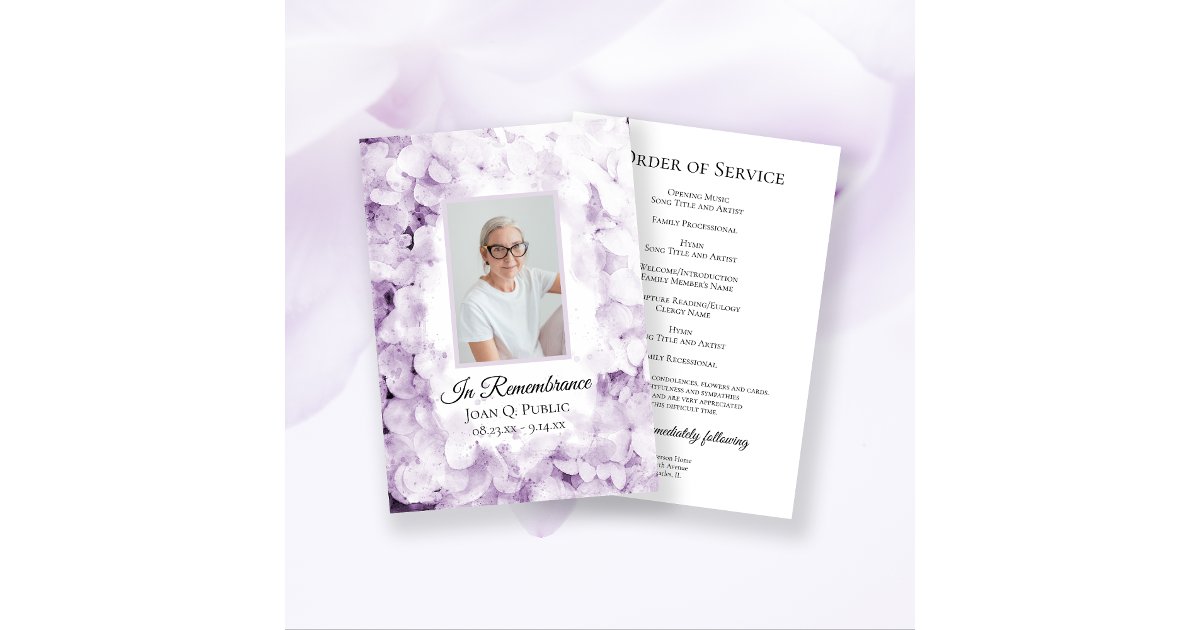 Purple Hydrangea Flowers Funeral Memorial Service Programme | Zazzle