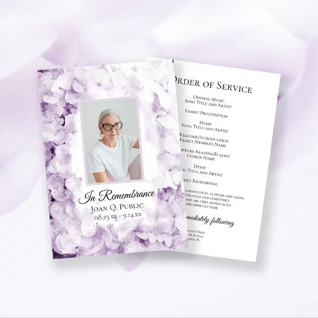 Purple Hydrangea Flowers Funeral Memorial Service Programme | Zazzle