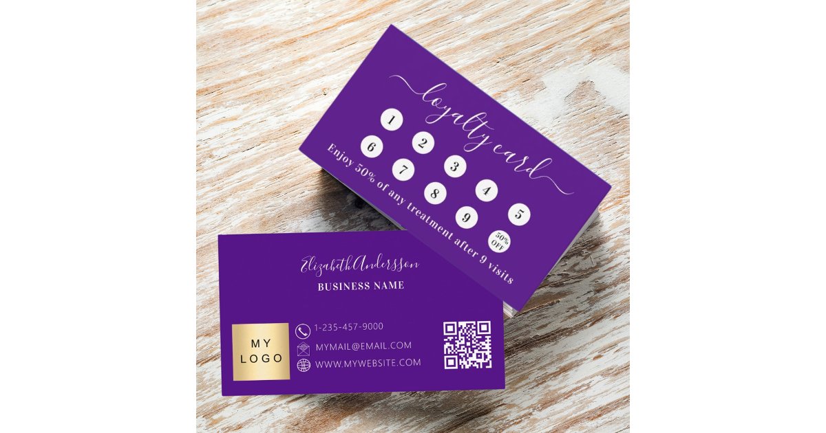Purple indigo qr code business logo loyalty card | Zazzle