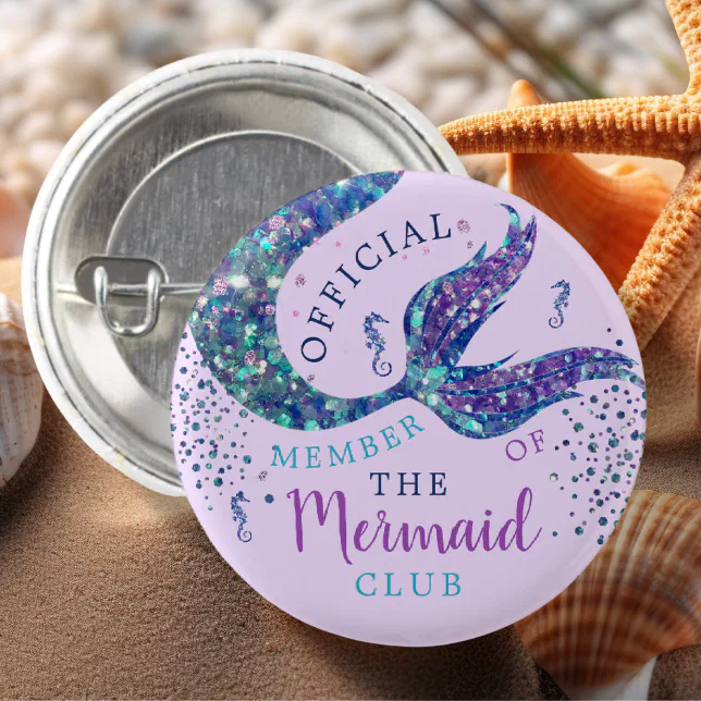 Purple Mermaid Birthday Party Favour Button | Zazzle