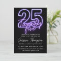 Purple Neon 25th Birthday Invitation | Zazzle