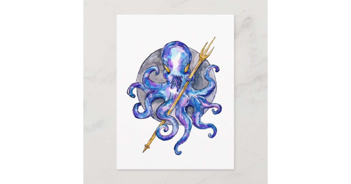 Purple Octopus with Trident Postcard | Zazzle