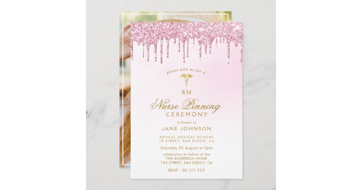 purple pink glitter Nurse pinning ceremony Invitation | Zazzle