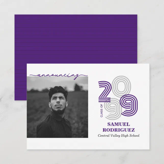 Purple Retro Big Numbers Class of Photo Invitation | Zazzle