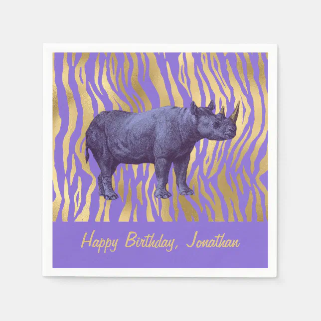 Purple Rhinoceros Happy Birthday Party Napkin | Zazzle