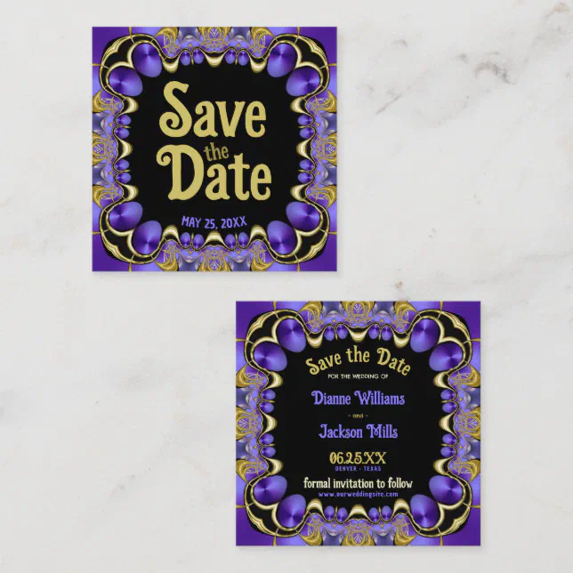 Purple Satin and Gold Save the Date Cards | Zazzle