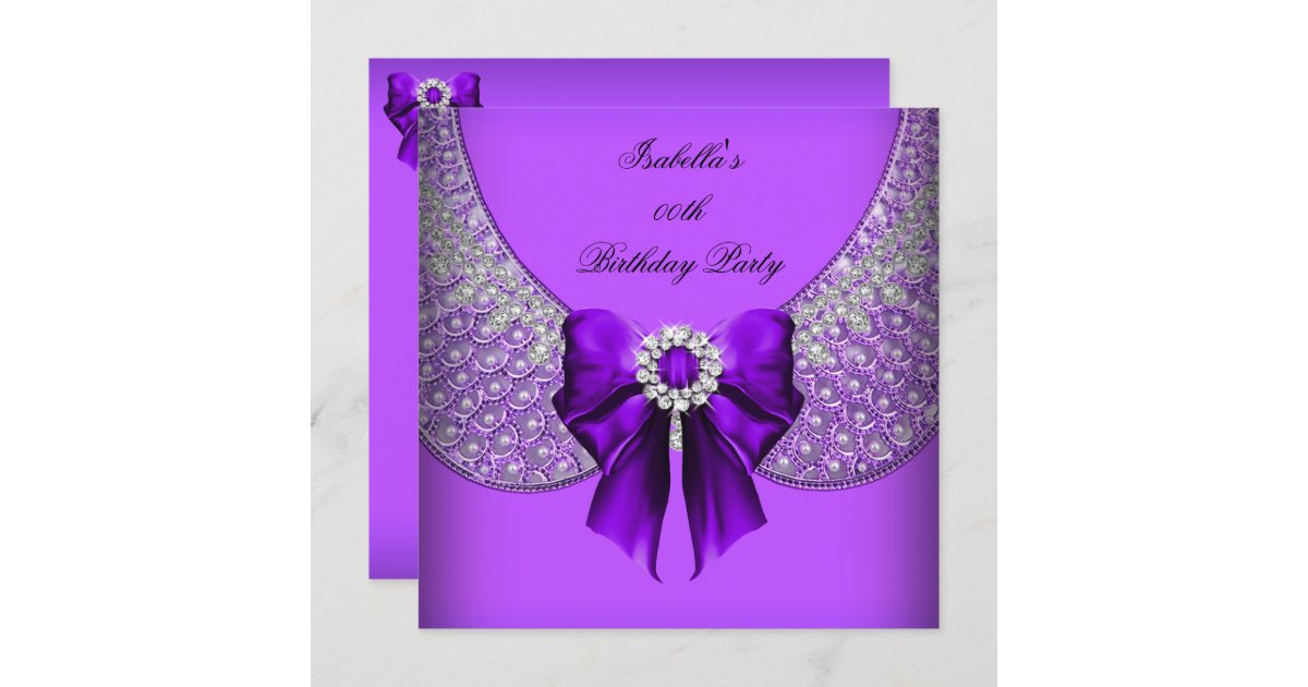 Purple Silver Elegant Birthday Party Invitation | Zazzle