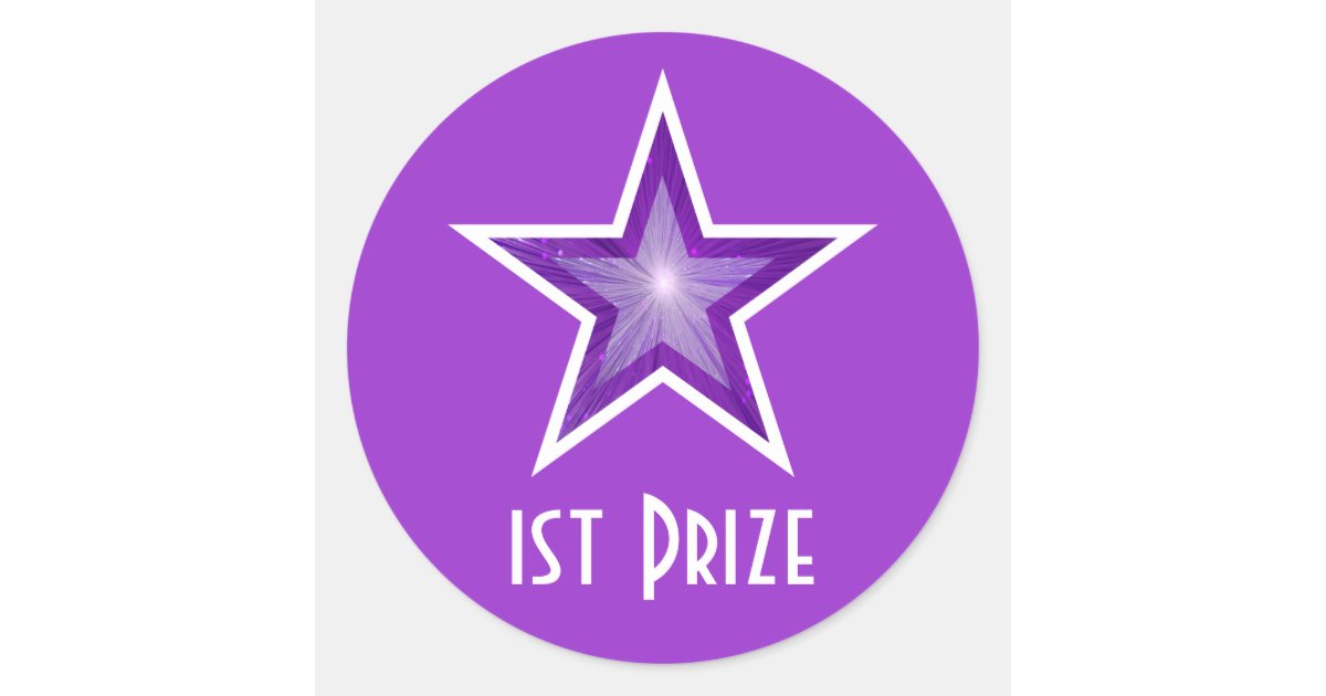 Purple Star '1st Prize' round sticker purple | Zazzle
