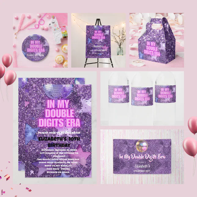 Purple Trendy In My Double Digits Era Birthday Invitation | Zazzle