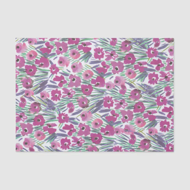 Purple Watercolor Poppy Floral collage of Flowers Tissue Paper | Zazzle