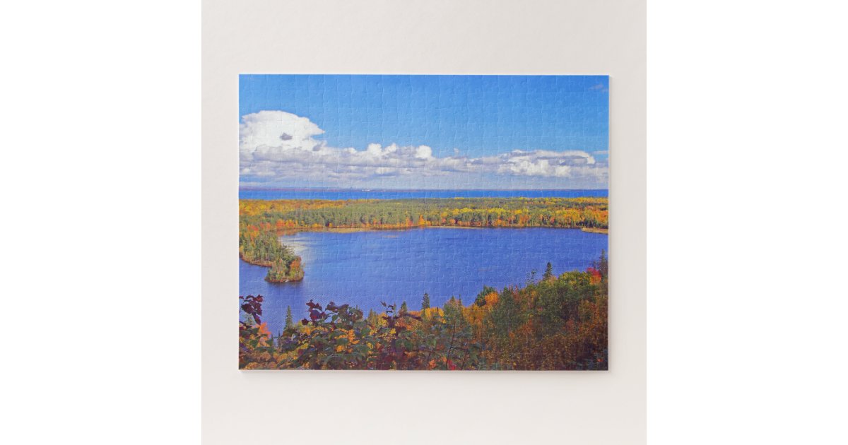 Puzzle/ SPECTACLE LAKE, MICHIGAN IN AUTUMN Jigsaw Puzzle | Zazzle