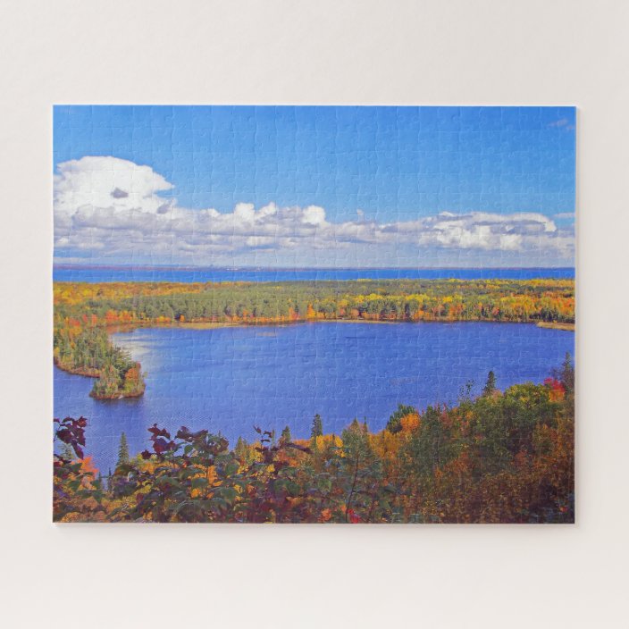 Puzzle/ SPECTACLE LAKE, MICHIGAN IN AUTUMN Jigsaw Puzzle | Zazzle