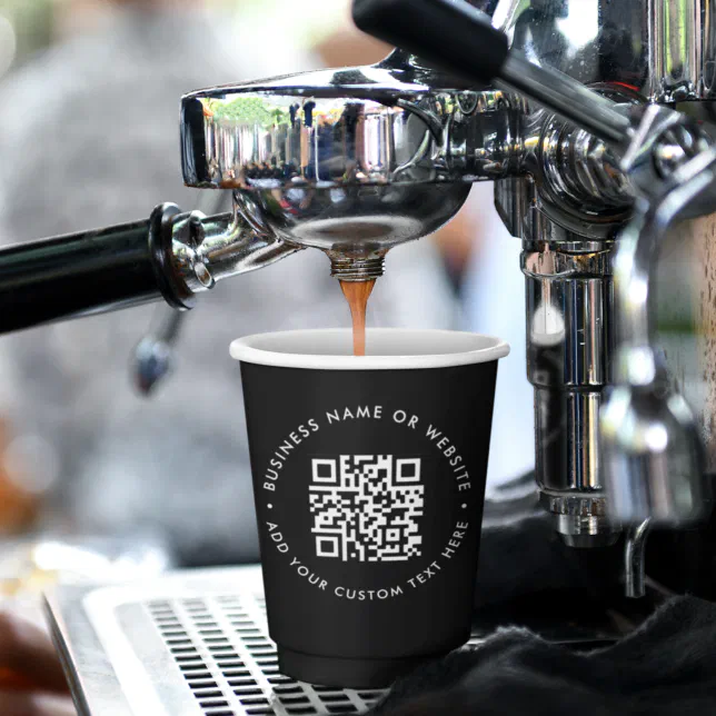 QR Code Black Modern Minimal Business Promotional Paper Cups | Zazzle