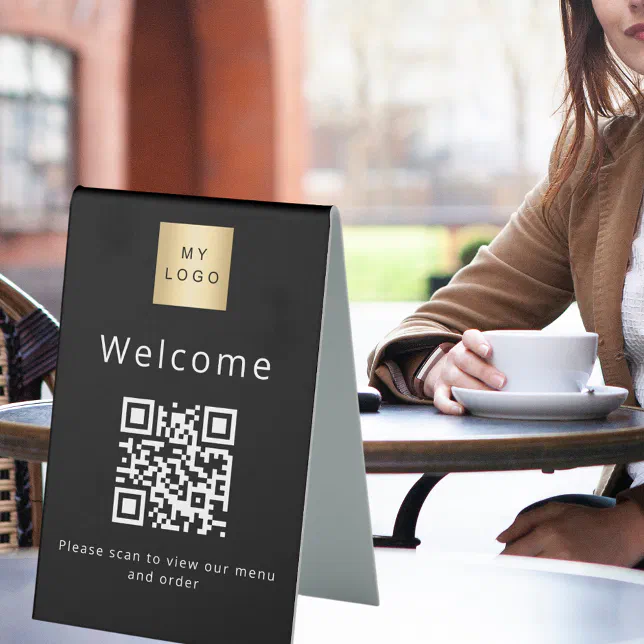 QR code black restaurant cafe bar scan menu | Zazzle