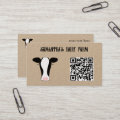 QR Code Black White Cow Farm Green Kraft Business Card | Zazzle