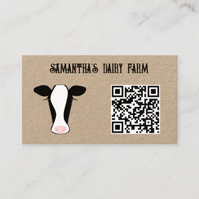 QR Code Black White Cow Farm Green Kraft Business Card | Zazzle