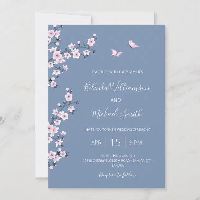 QR Code Blue Cherry Blossom | Chinese Wedding Invitation | Zazzle